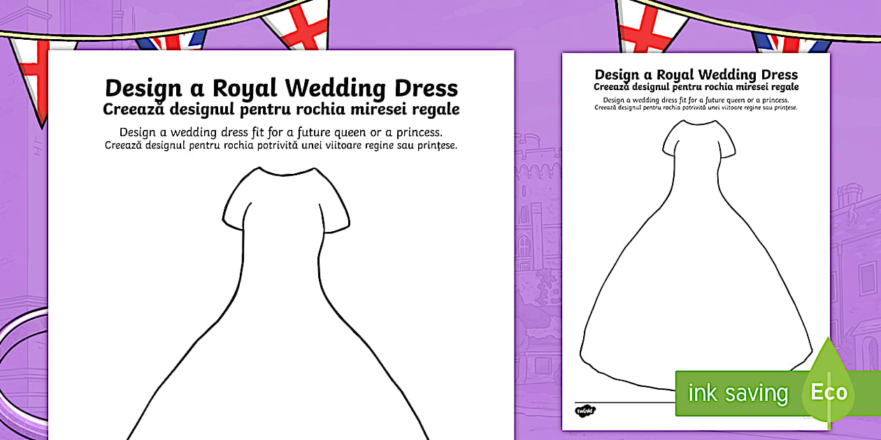 KS2 Design a Royal Wedding Dress Worksheet - English/Romanian
