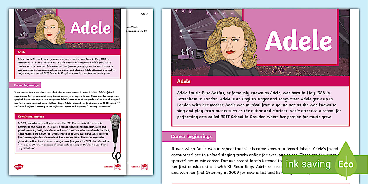 Reading Comprehension Homework Week 29 Adele 3rd/4th Class