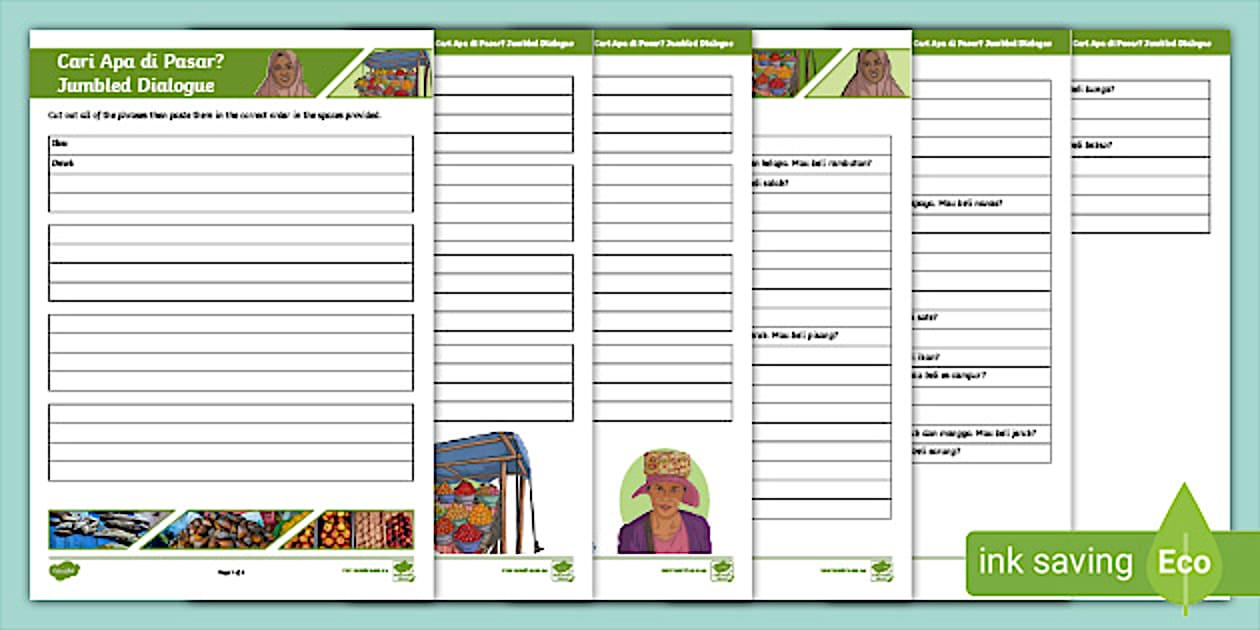 Cari Apa di Pasar? Jumbled Dialogue Activity - Twinkl