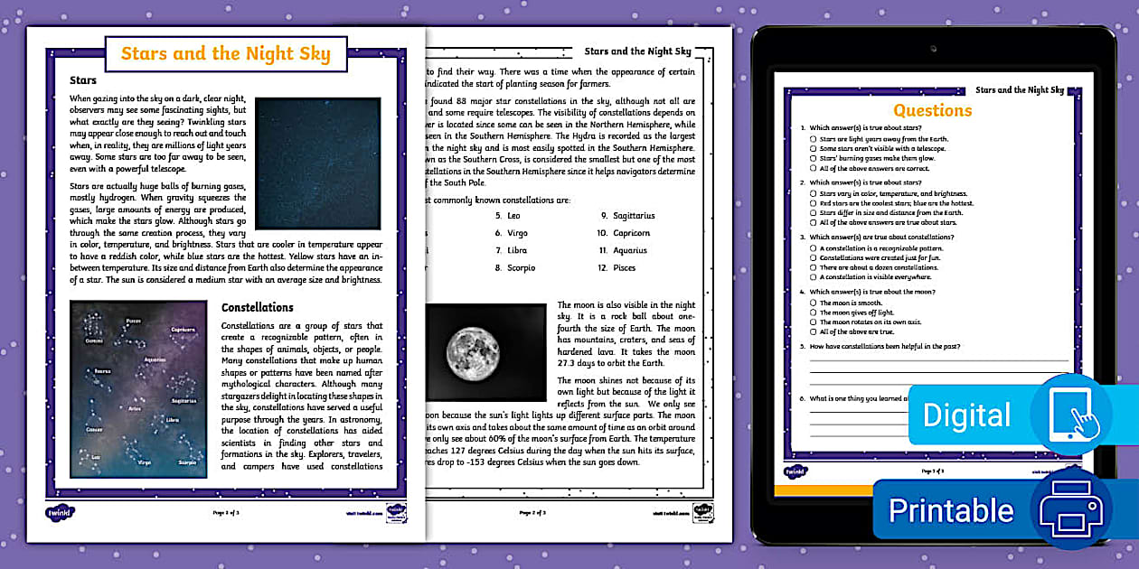 Stars Reading Comprehension PDF | 6th-8th Grade | Twinkl USA