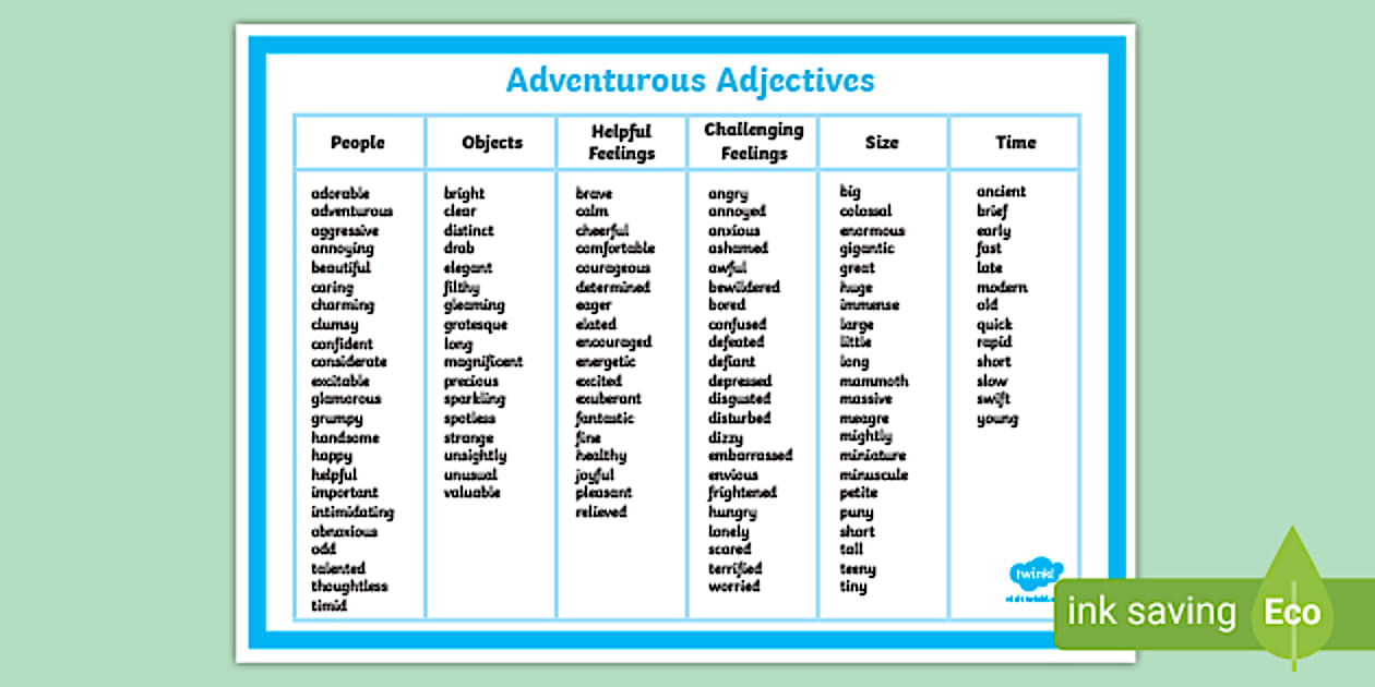 Adventurous Adjective Word Mat - Ages 7-9 (teacher made)