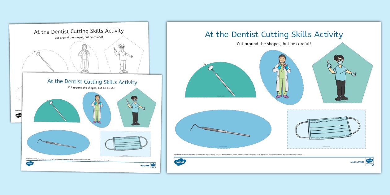 The Dentist Cutting Skills Worksheet (Teacher-Made) - Twinkl