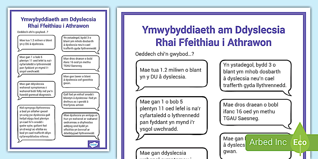 Poster Arddangos Ffeithiau Ymwybyddiaeth Dyslecsia - Twinkl