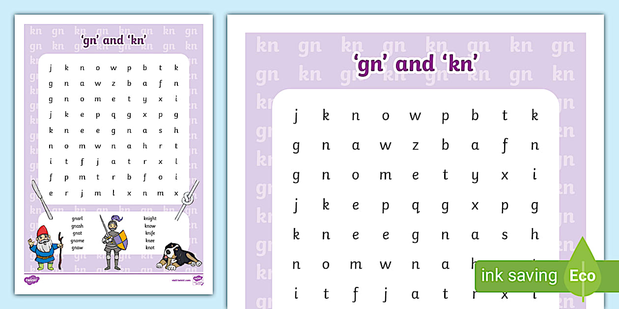 'gn' and 'kn' Word Search (Teacher-Made) - Twinkl