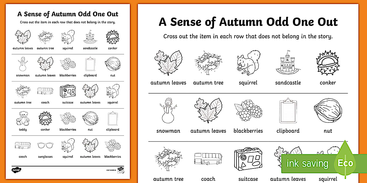 A Sense of Autumn Odd One Out Worksheet / Worksheet - Twinkl