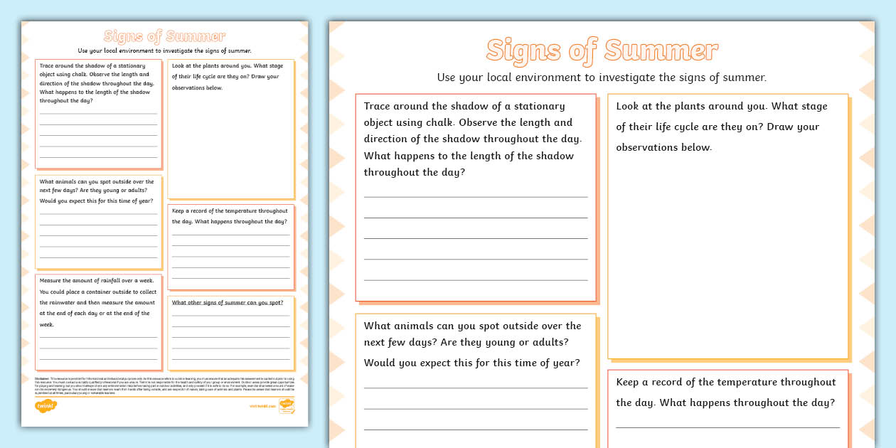 KS2 Signs of Summer Investigation Worksheet (Teacher-Made)