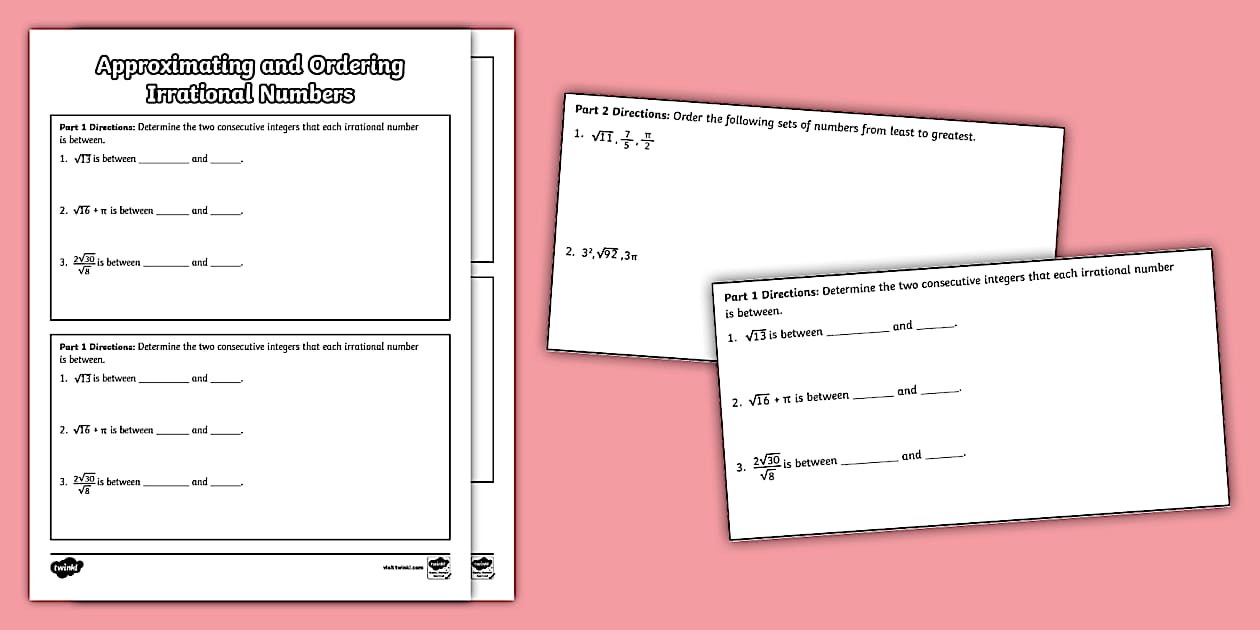 Eighth Grade Approximating and Ordering Irrational Numbers Exit Ticket