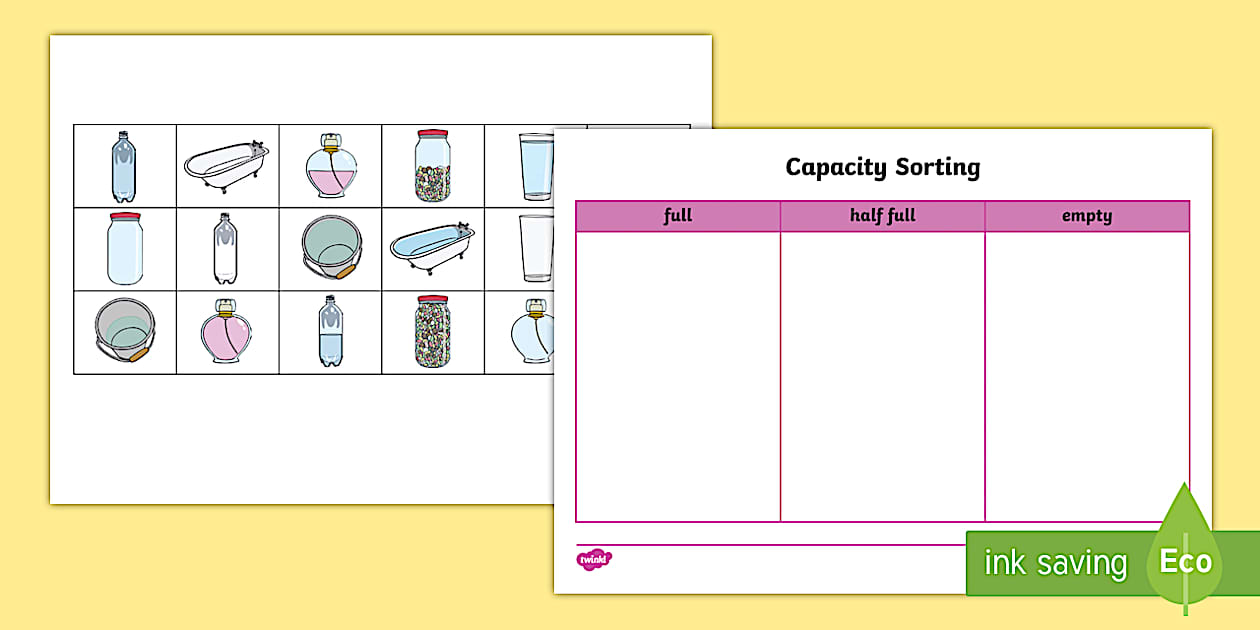 Capacity Sort Maths Centre Activity (teacher made) - Twinkl