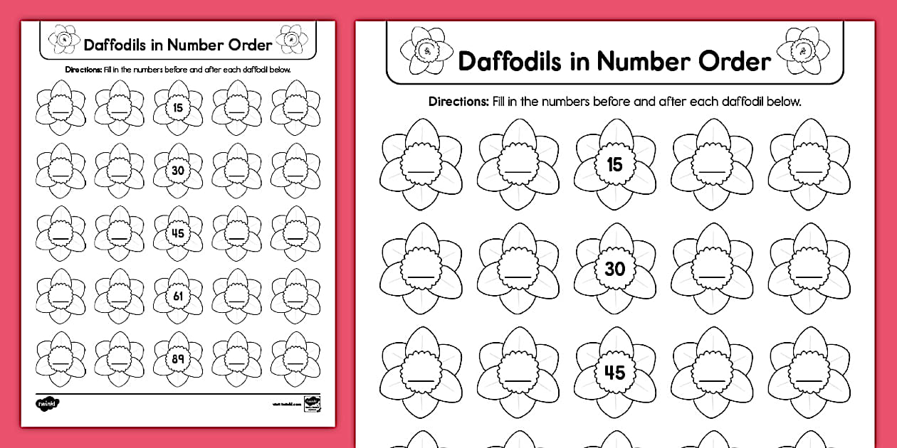Second Grade Daffodils in Number Order Activity Worksheet