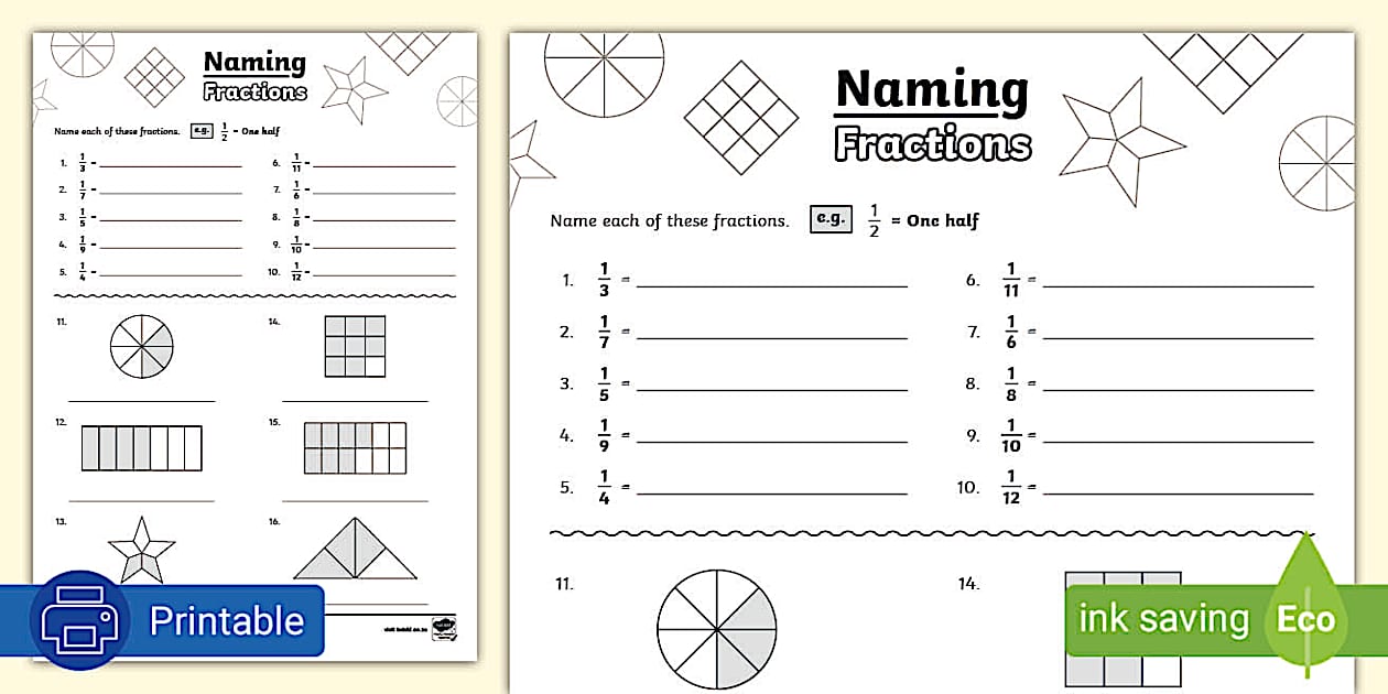 Naming Fractions Worksheet - Twinkl South Africa - Twinkl