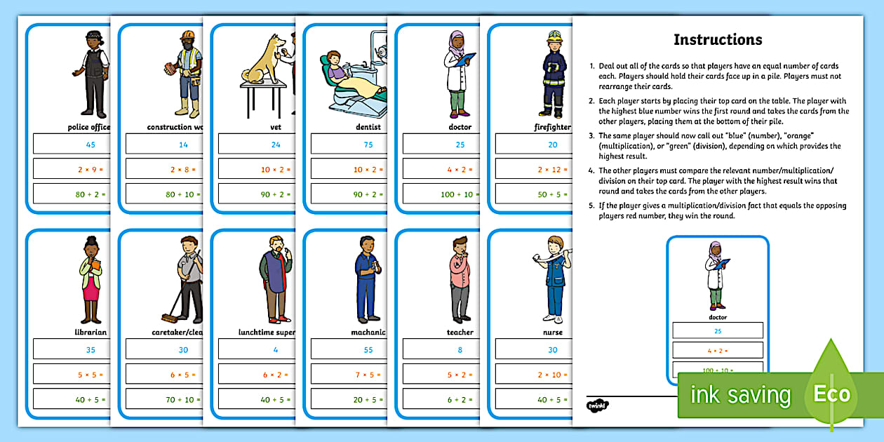Editable 2x 5x 10x Multiplication and Divison Card Game