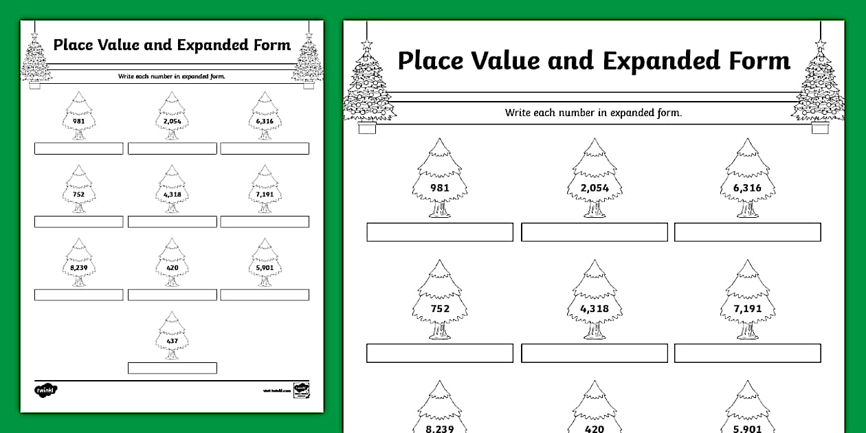 Third Grade Christmas Trees Place Value and Expanded Form