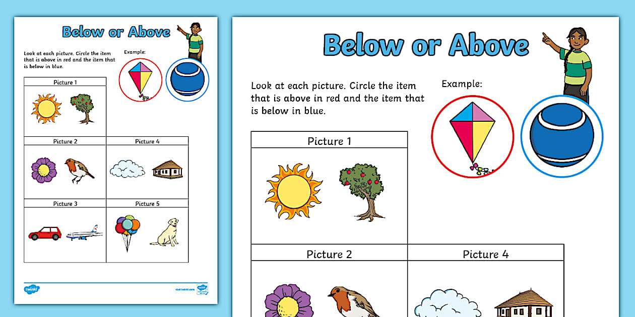 Below and Above - Prepositions Sentence Activity - Twinkl