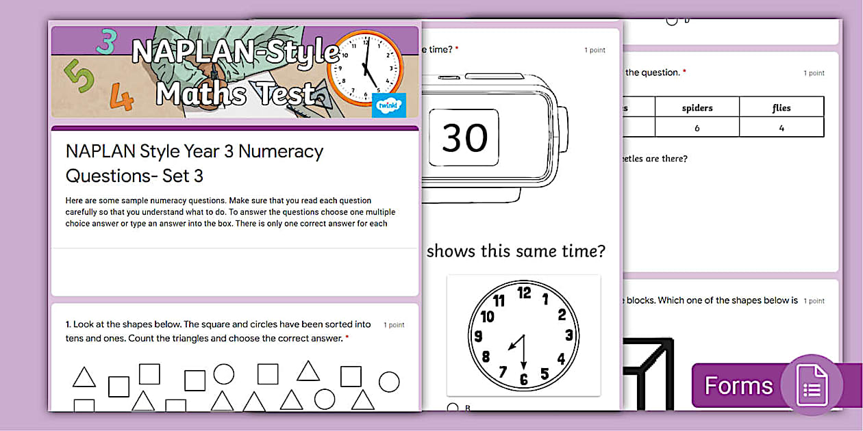 NAPLAN Style Year 3 Numeracy Questions Google Form - Set 3