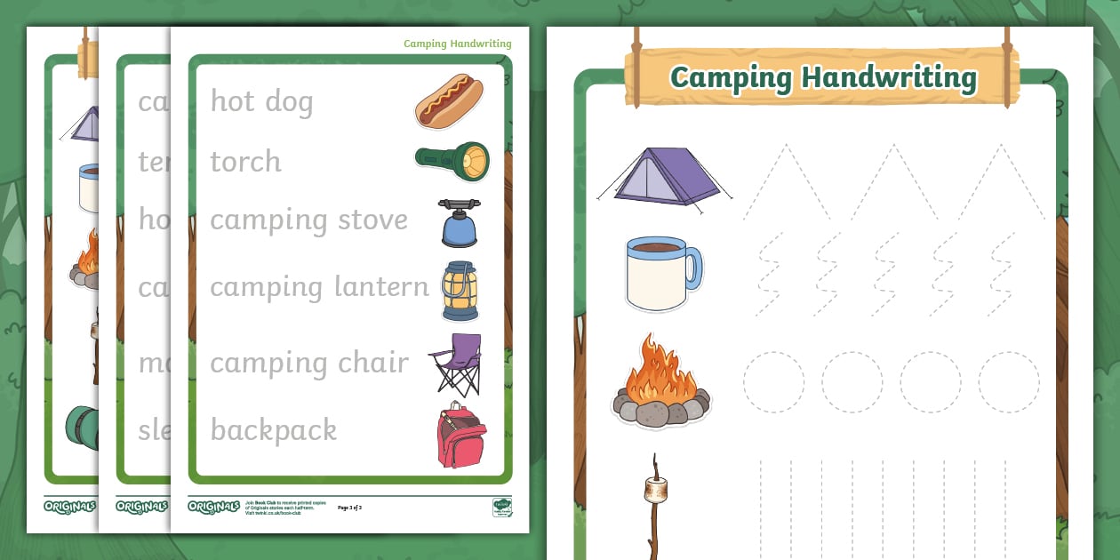 Camping Handwriting Worksheets (teacher made) - Twinkl