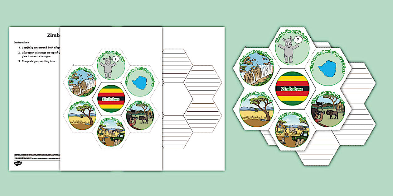Zimbabwe Hexagon Writing Template - Twinkl