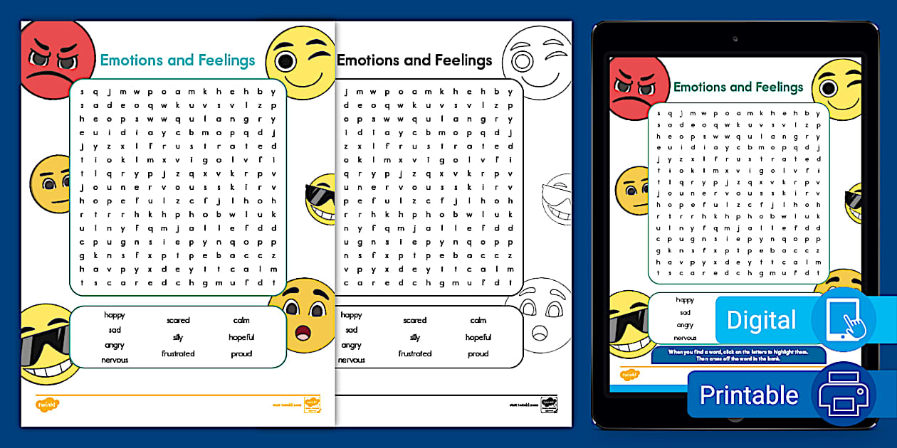Emotions and Feelings Word Search for K-2nd