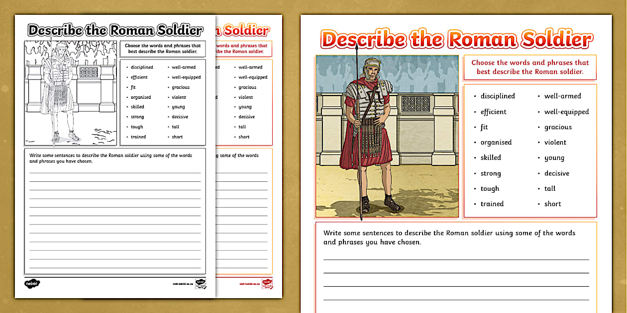 Describe the Roman Soldier Worksheet (teacher made) - Twinkl