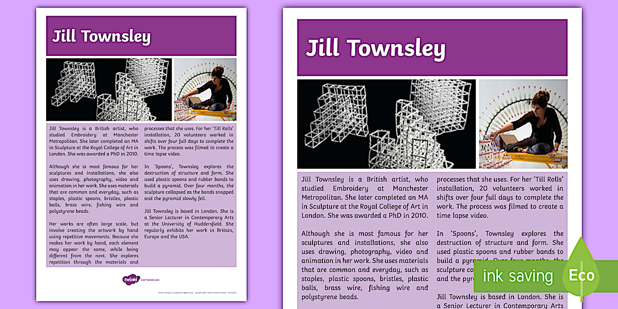 Artist Fact Sheet Jill Townsley (teacher made) - Twinkl