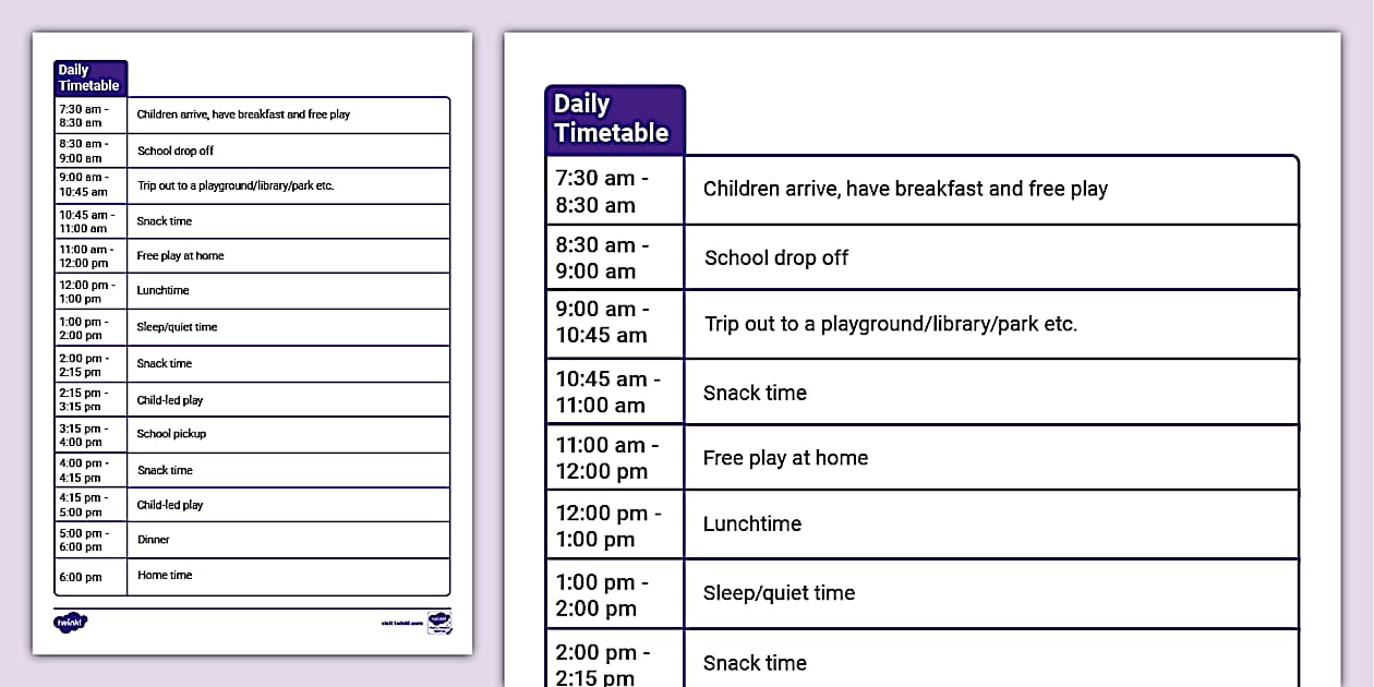 Childminder Daily Routine Template | Twinkl - Twinkl
