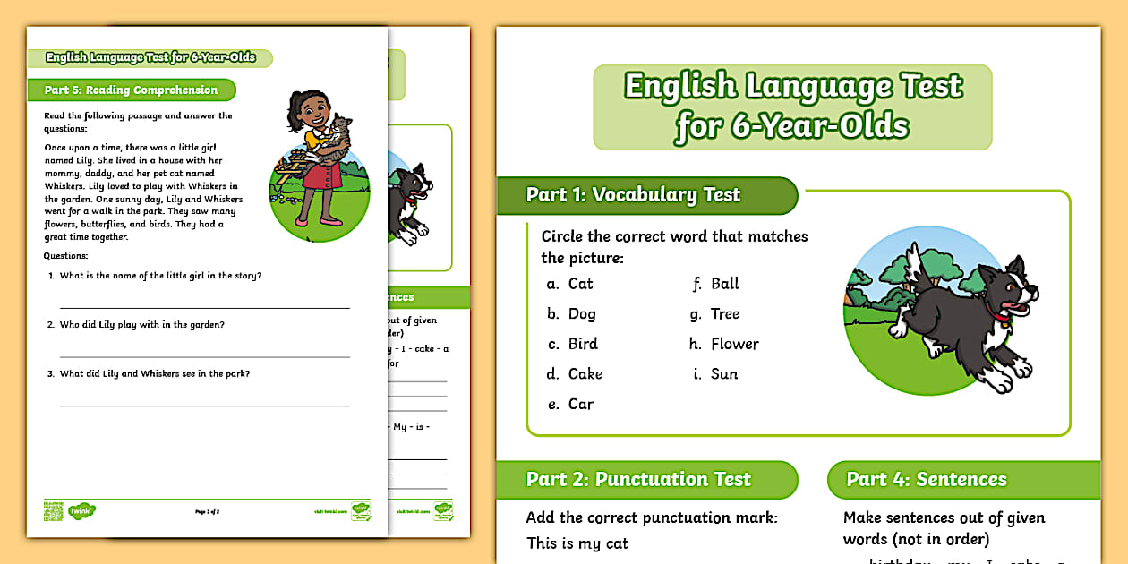 Primary 1 English Test Paper Set 1 (Teacher-Made) - Twinkl