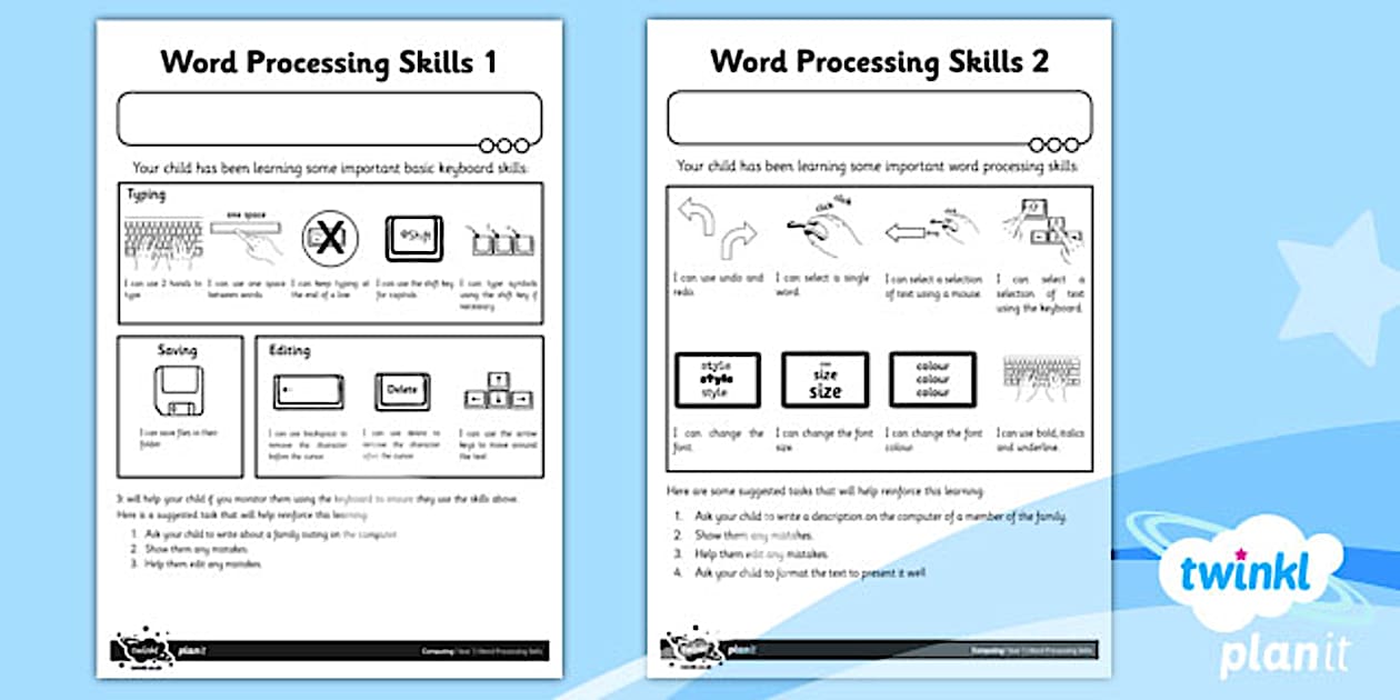 Computing Microsoft Word Processing Skills Year 1 Home Learning Task