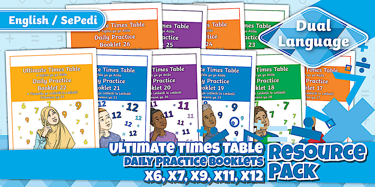 Grade 4 Times Table Practice Booklets Pack Sepedi/English