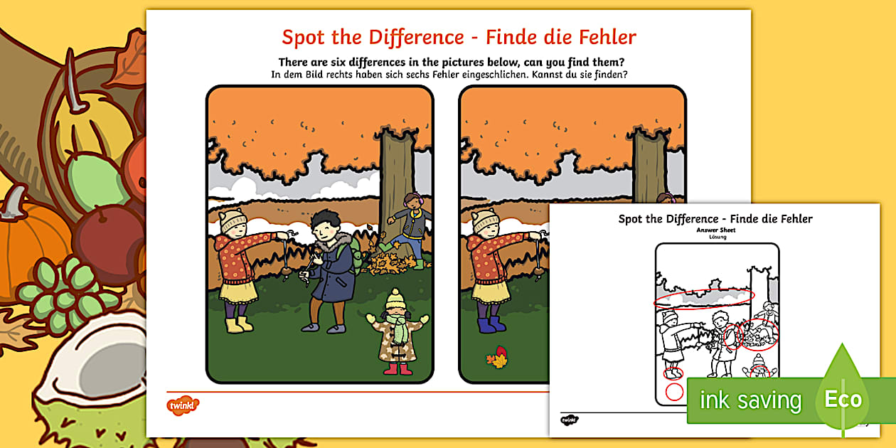 Autumn Spot the Difference Activity English/German - Twinkl