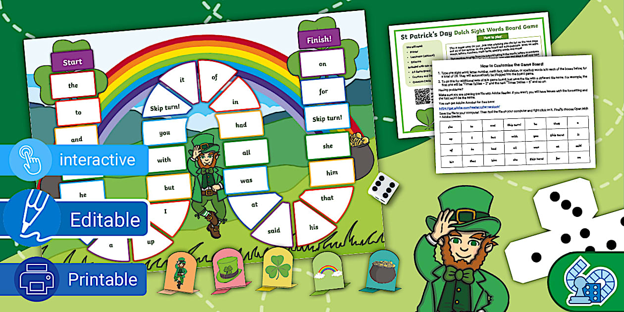 Dolch Sight Words St. Patricks Day Board Game - Twinkl