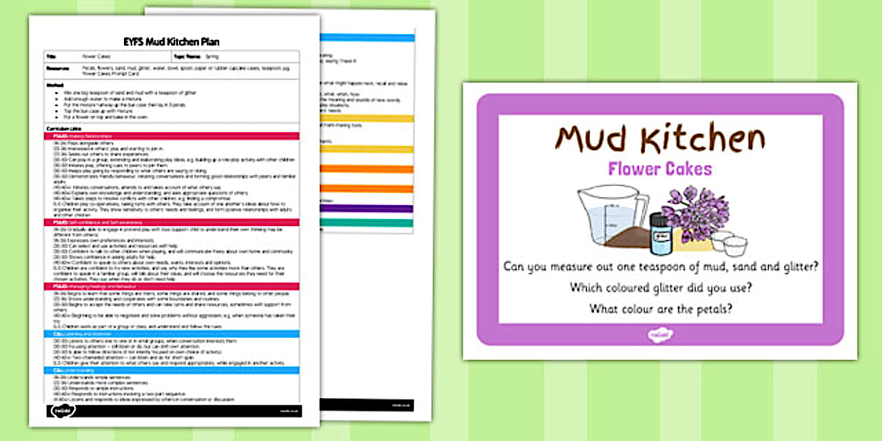 Flower Cakes EYFS Mud Kitchen Plan and Prompt Card Pack - mud kitchen