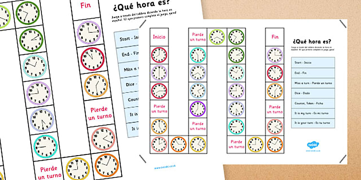 Editable Spanish Telling the Time Board Game - Twinkl