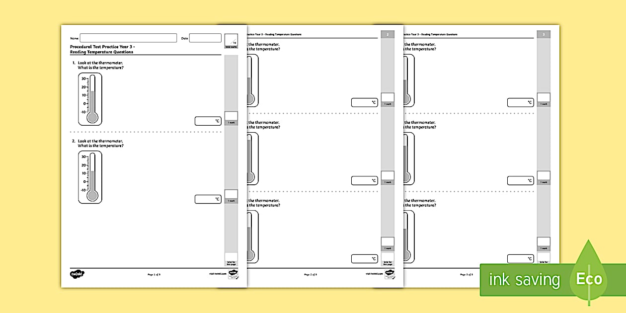 Practice Measuring Temperatures Questions For Procedural Tests Year 3