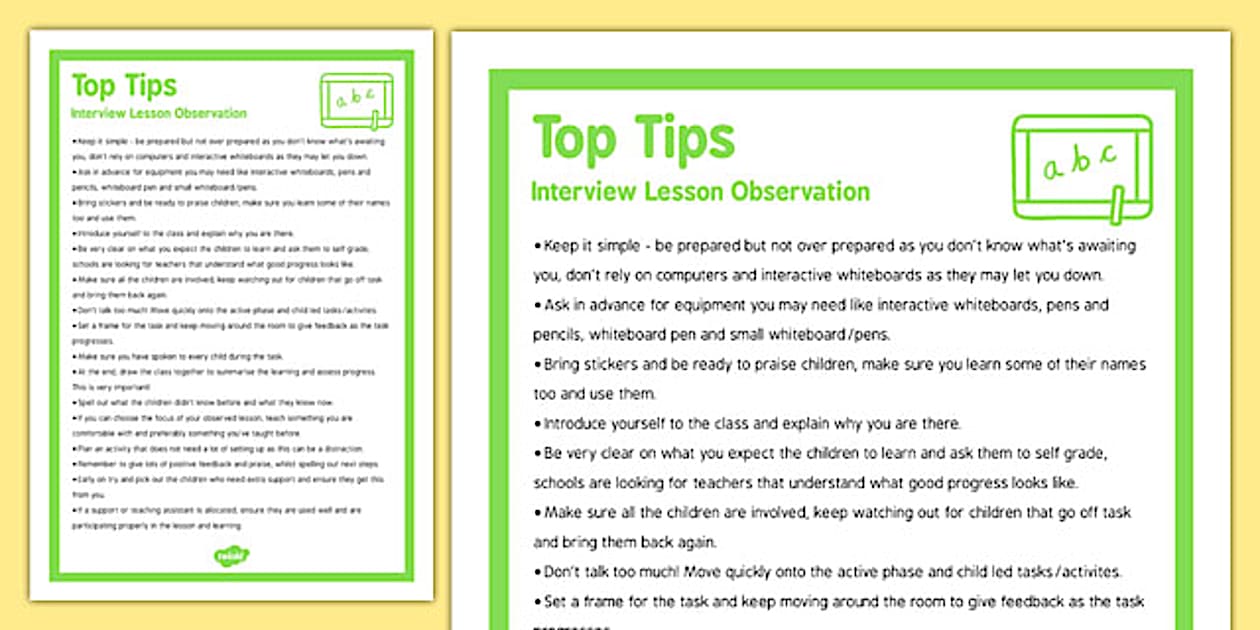 Top Tips for Teaching Interview Lesson Observations - Twinkl