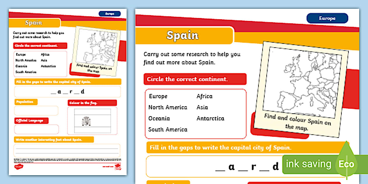 Spain KS1 Research Activity - Geography - Europe - Twinkl