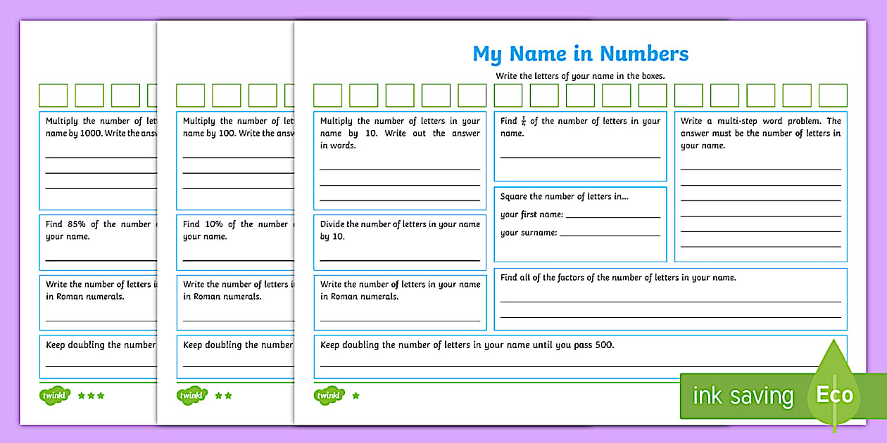 Higher Ability UKS2 My Name in Numbers Worksheet - Twinkl