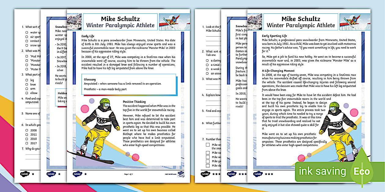 LKS2 Mike Schultz 2018 Winter Paralympic Athlete Differentiated Reading