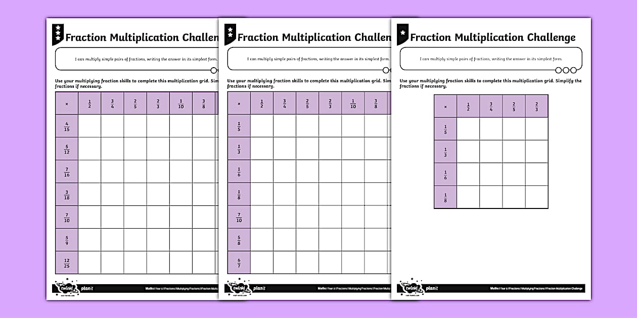 PlanIt Maths Y6 Fractions Multiplying Fractions Home Learning Tasks