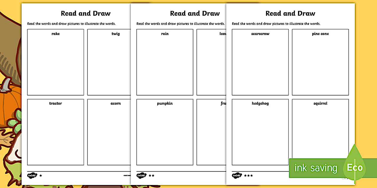 Autumn Read and Draw Worksheets (teacher made) - Twinkl