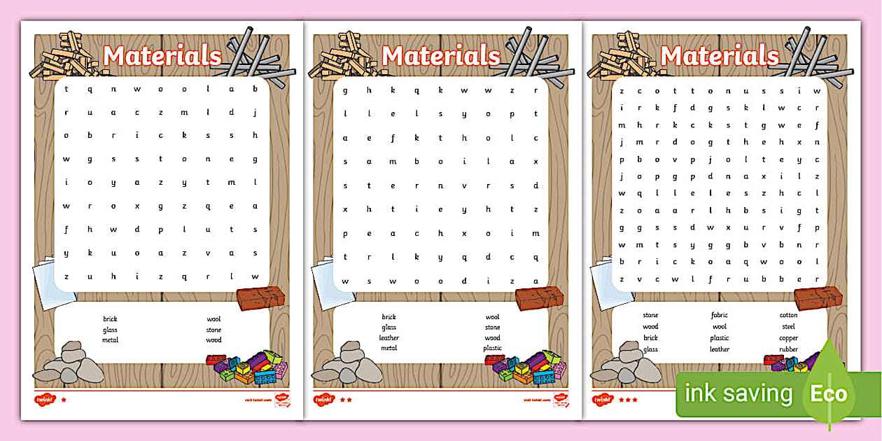 Materials Word Search (Differentiated) (teacher made)