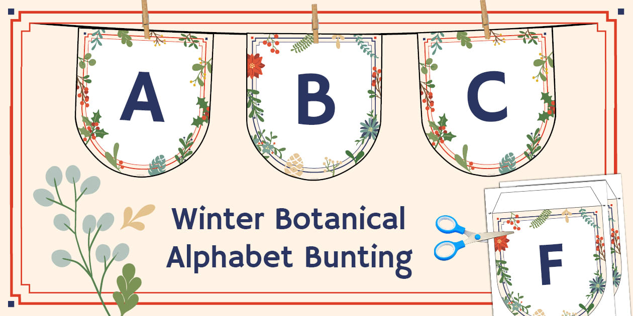 Winter Botanical-Themed Alphabet Bunting