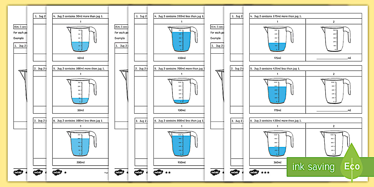 Year 3 Add and Subtract Volume Differentiated Worksheets