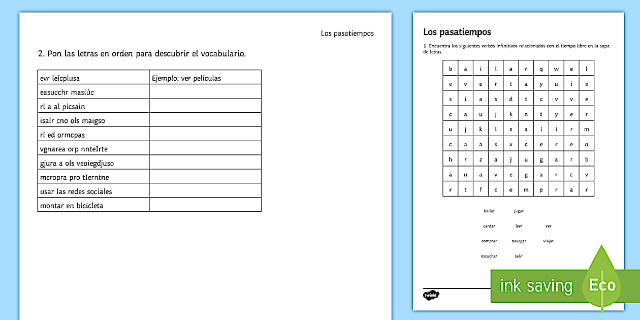 Spanish Hobbies and Free Time Activities Worksheet / Worksheet