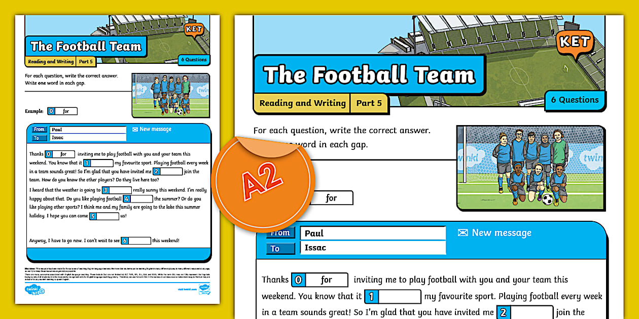 A2 Key (KET) Reading and Writing Part 5 (The Football Team)