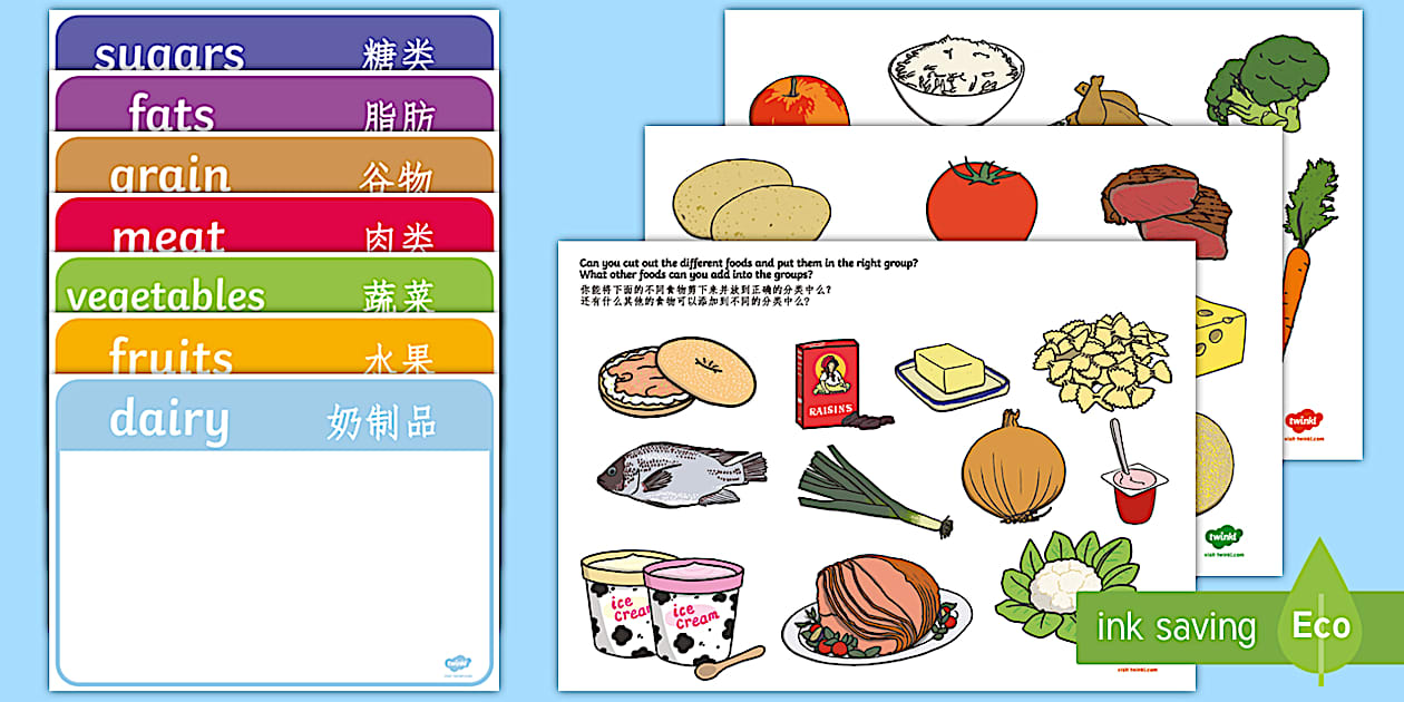Food Group Sorting Activity English/Mandarin Chinese