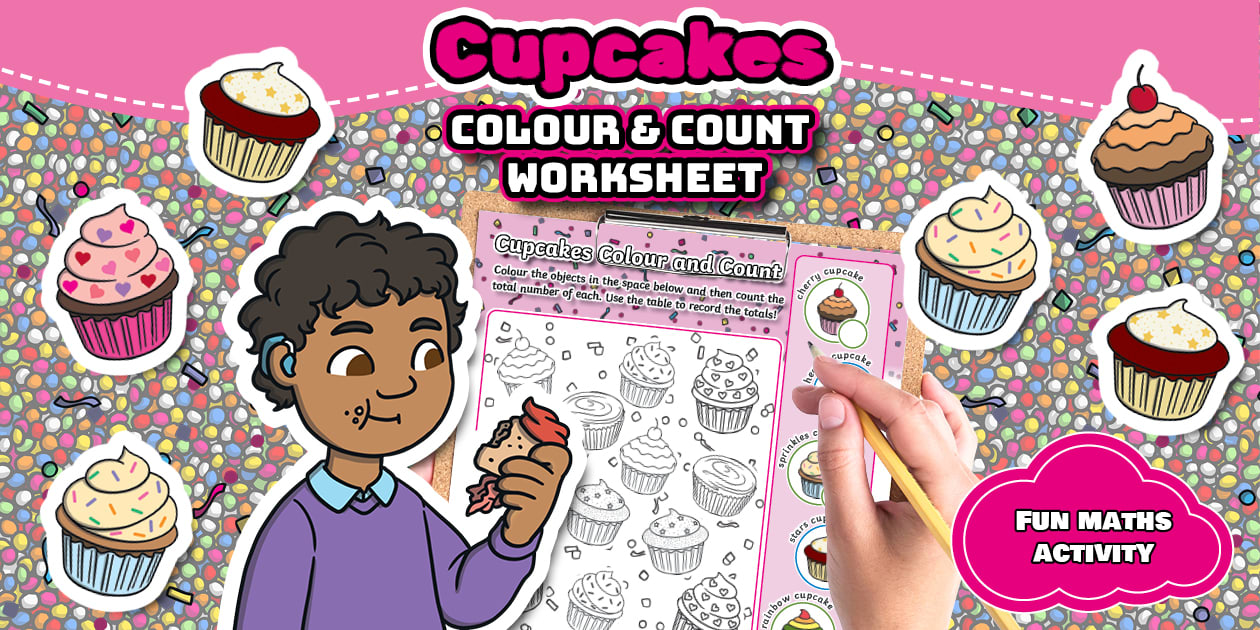 Cupcakes Colour and Count Worksheet