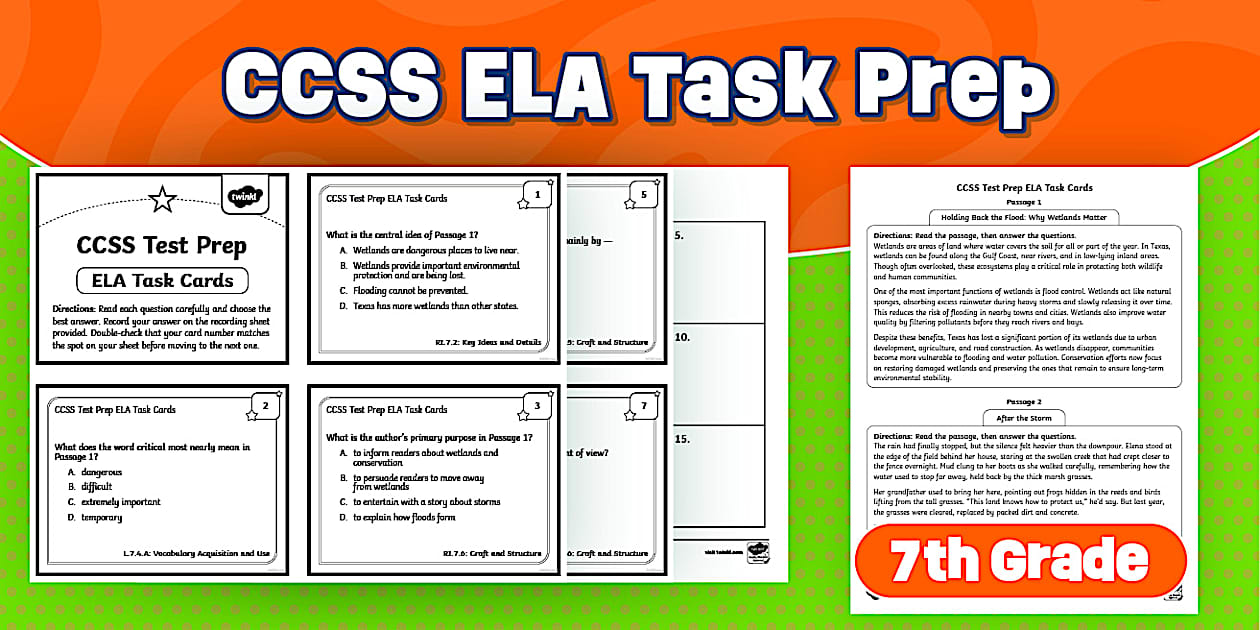 Seventh Grade ELA Task Cards | CCSS Test Prep