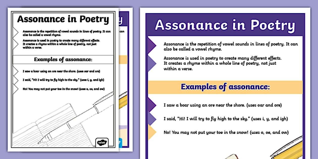 Using Assonance Examples in Poetry Poster (teacher made)