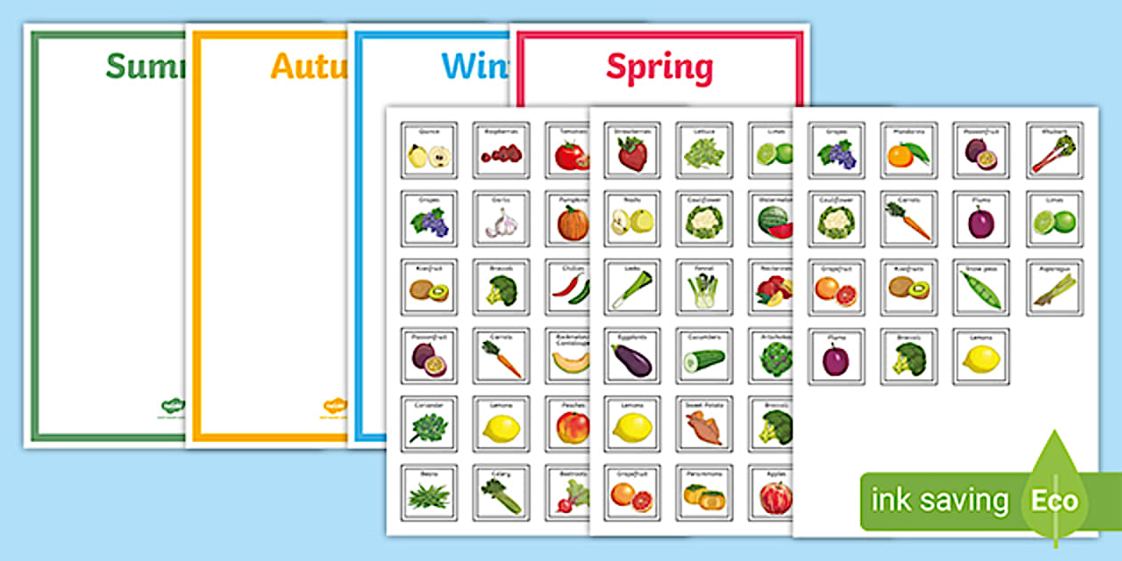 Seasonal Fruits and Vegetables Sorting Activity