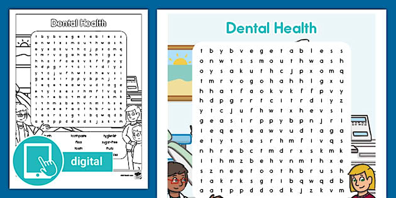 Dental Health Word Search Worksheet | Dental Health Month