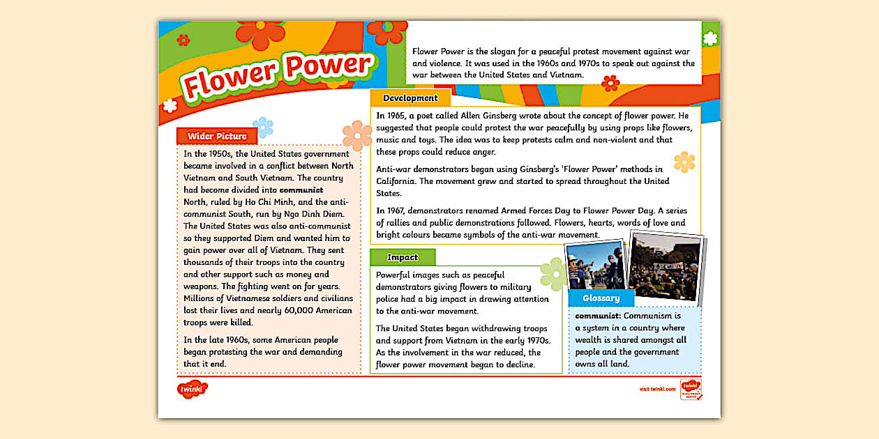 KS2 Flower Power Fact File - History (teacher made) - Twinkl
